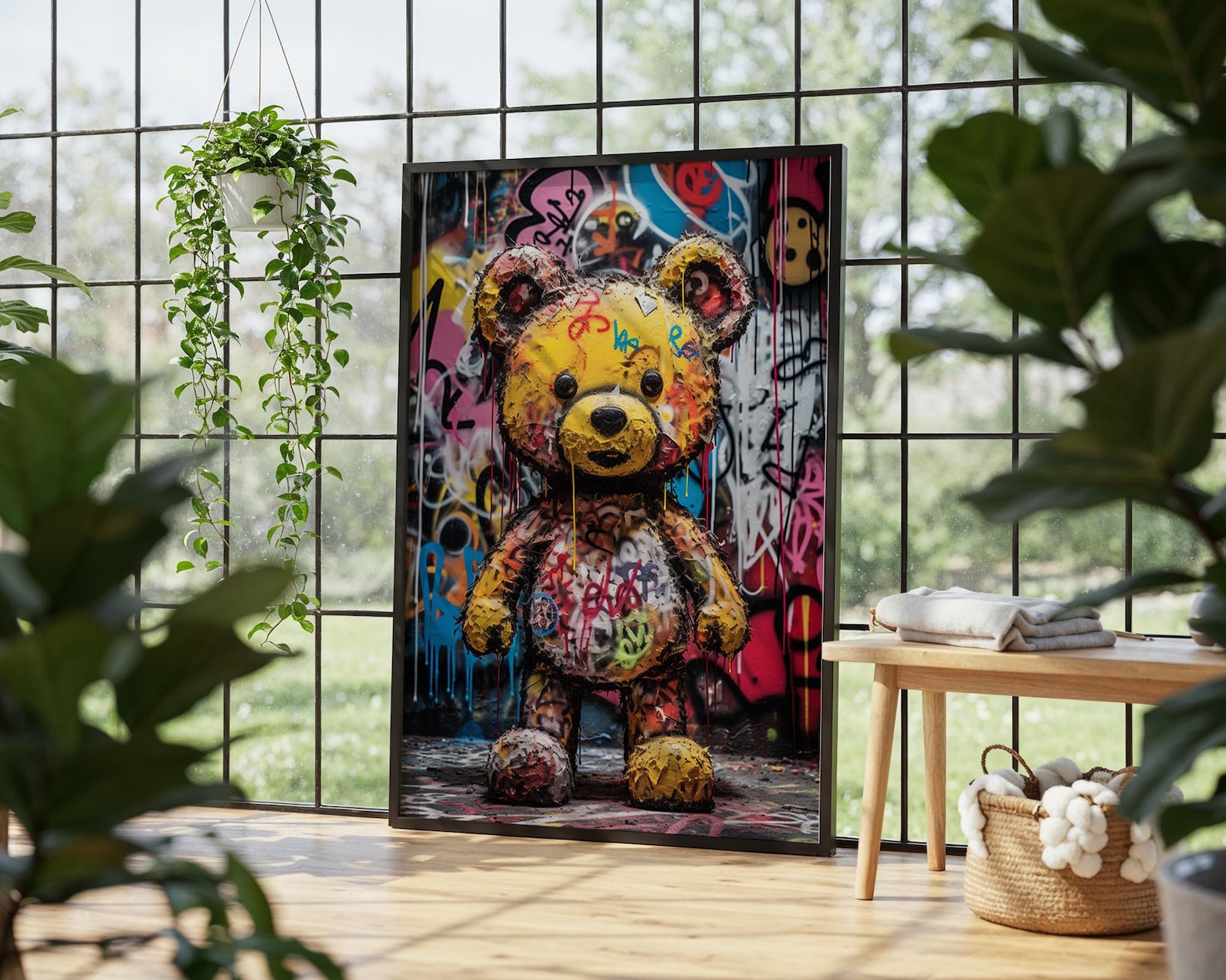 Banksy-inspired Teddy Bear Graffiti, Vibrant Urban Street Art, Modern ...