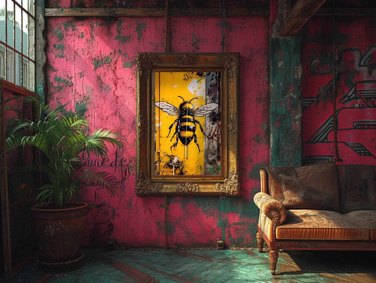 Colorful Bee Street Art, Urban Honey Bee Digital Print, Graffiti Style ...