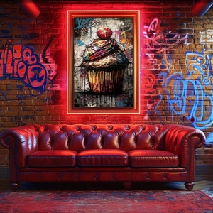 Digital Graffiti Cupcake Art, Vibrant Urban Kitchen Decor, Street Pop ...