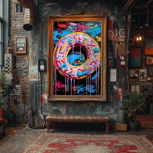 Pink Donut Graffiti Wall Art, Digital Print, Donut Painting, Colorful ...