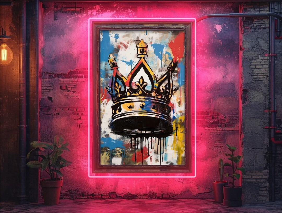 Urban King Crown Graffiti Wall Art - Vibrant Royal Street Art Digital ...