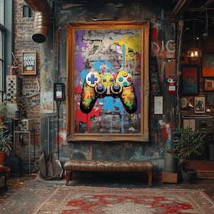Gaming Graffiti Wall Art, Gamepad Painting, Game Controller Digital Art ...