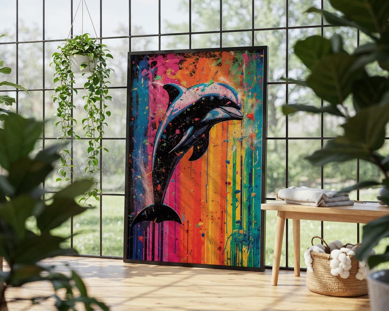 Dolphin Graffiti Wall Art, Printable Digital, Colorful Dolphin Wall ...