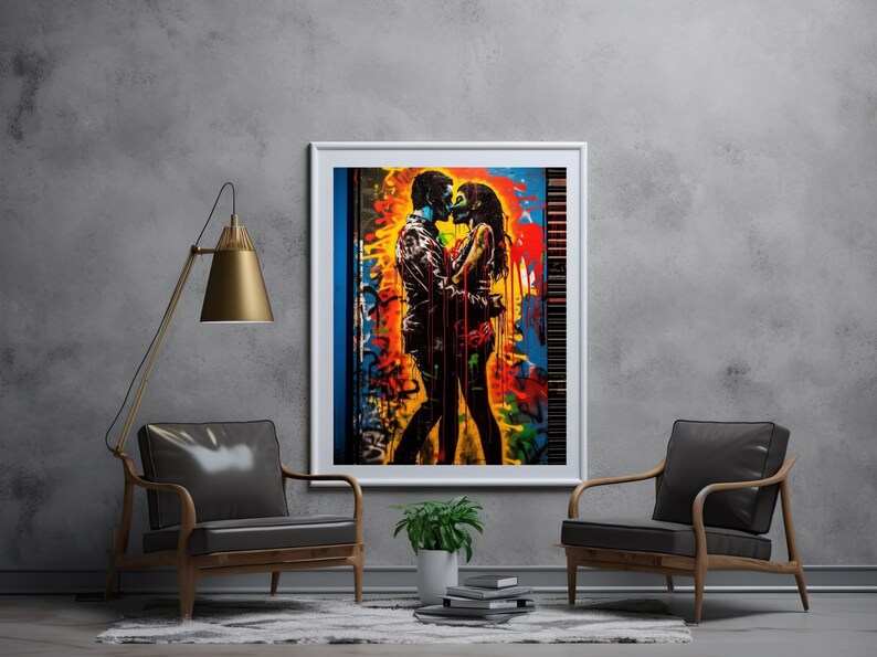 Couple Kissing Graffiti Wall Art, Digital Print, Kissing Wall Decor ...