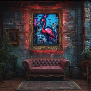 Pink Flamingo Graffiti Wall Art, Digital Download, Colorful Tropical ...