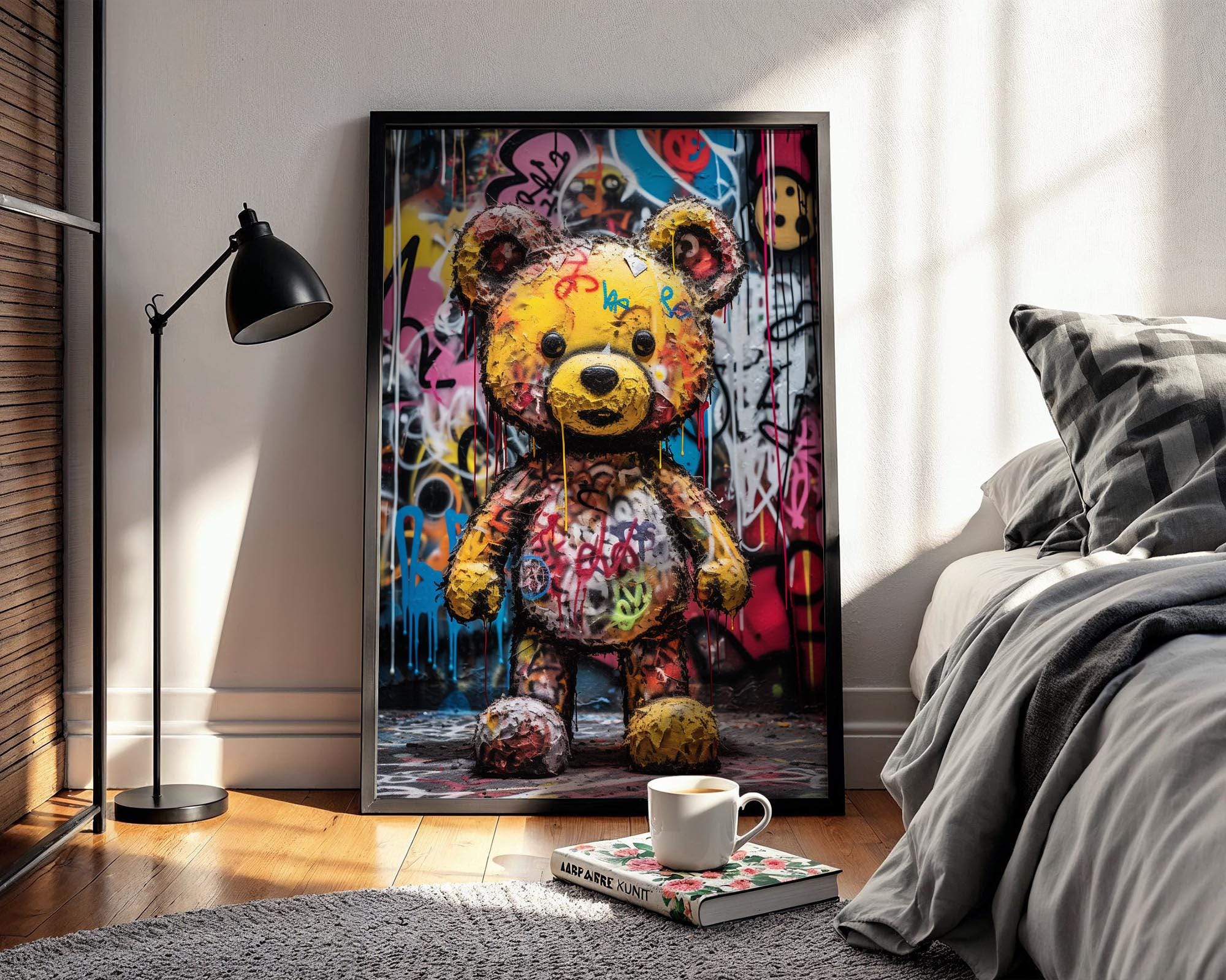 Banksy-inspired Teddy Bear Graffiti, Vibrant Urban Street Art, Modern ...