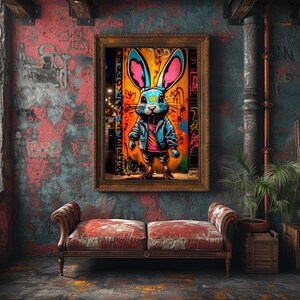 Colorful Bunny Graffiti Wall Art, Digital Download, Stylish Bunny Wall ...