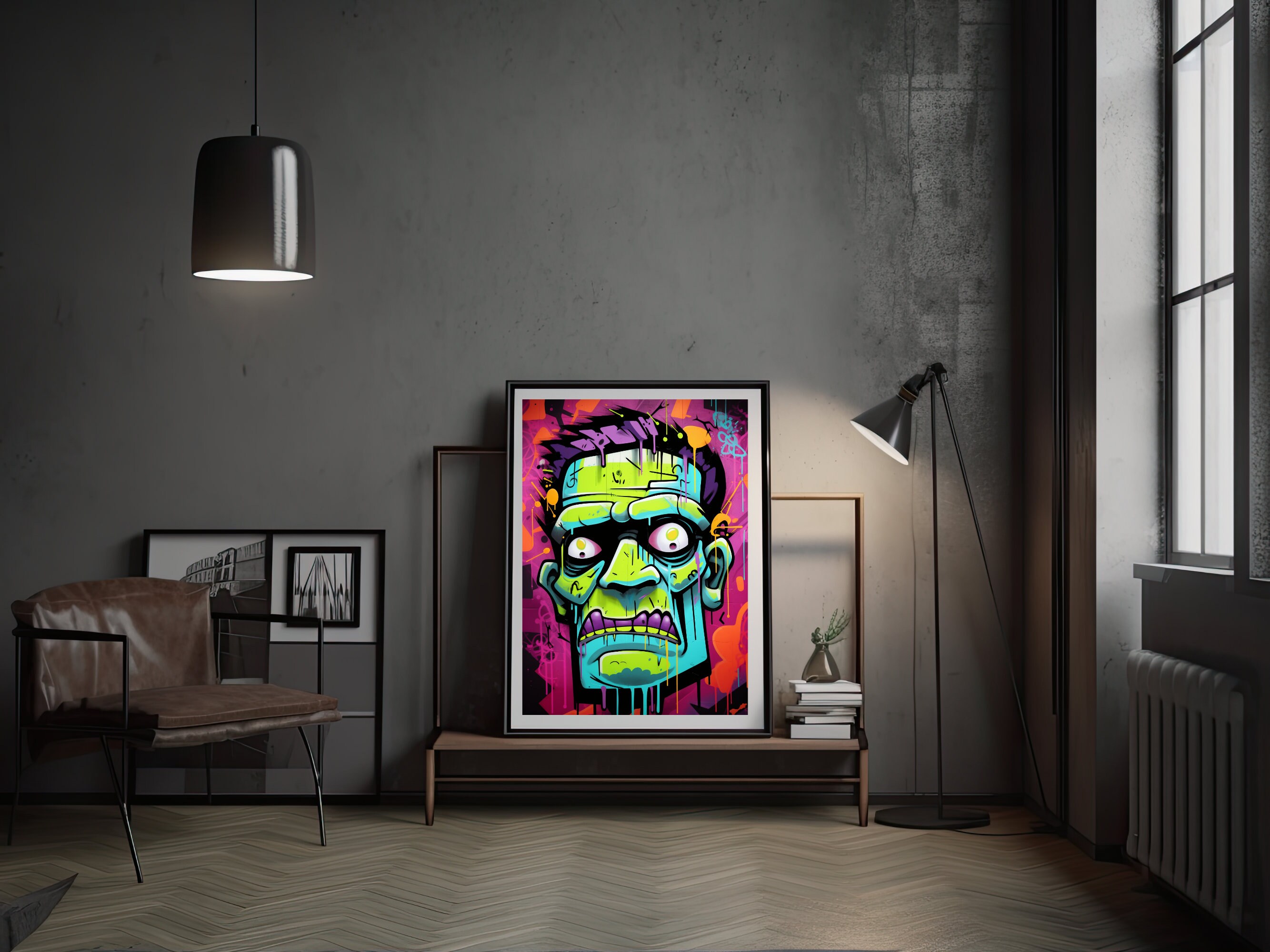 Frankenstein Graffiti Wall Art, Scary Monster Art Print, Modern, Urban ...