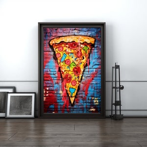 Pizza Slice Graffiti Wall Art, Pizza Print Digital Art, Pepperoni Pizza ...