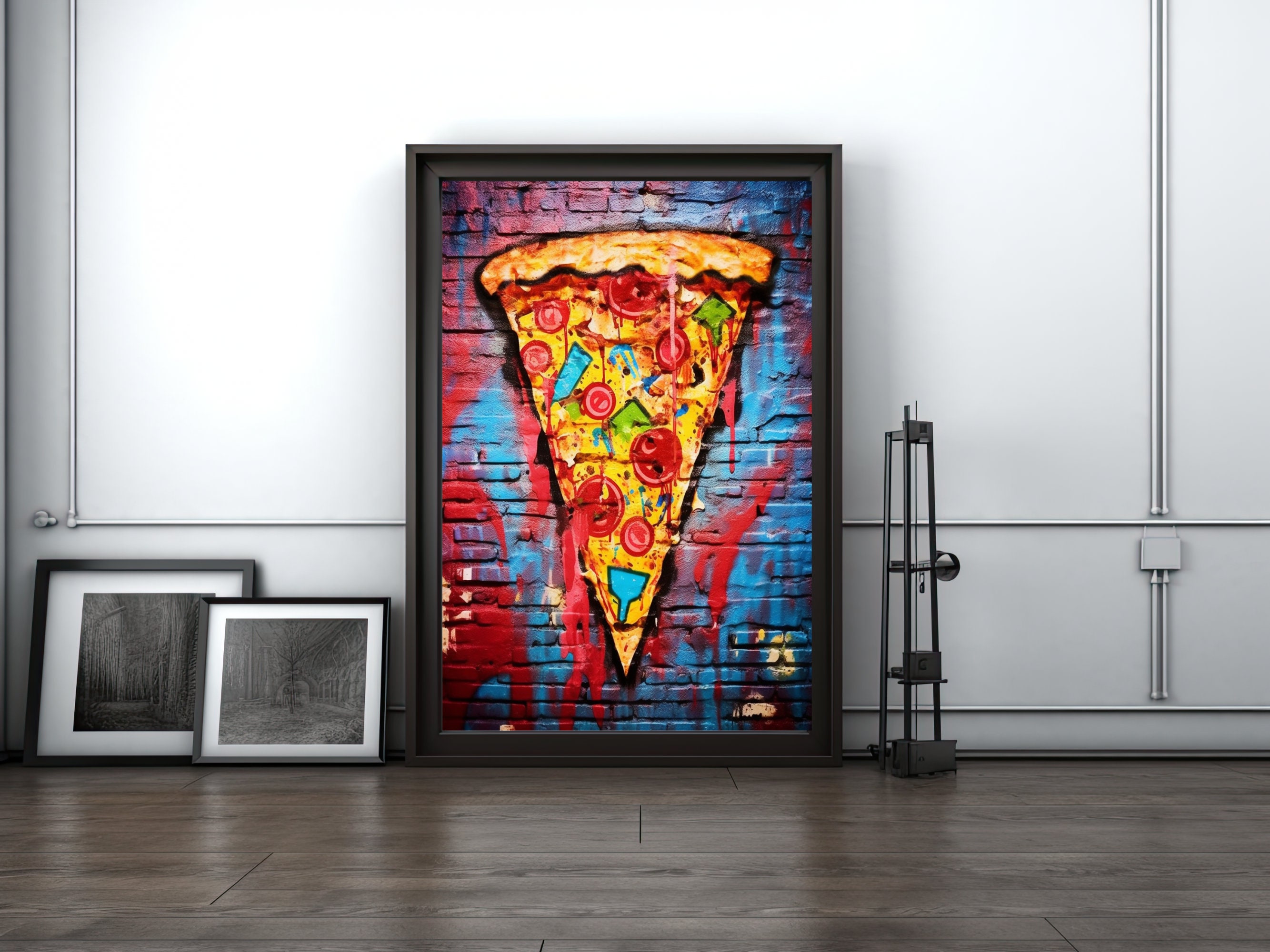 Pizza Slice Graffiti Wall Art, Pizza Print Digital Art, Pepperoni Pizza ...