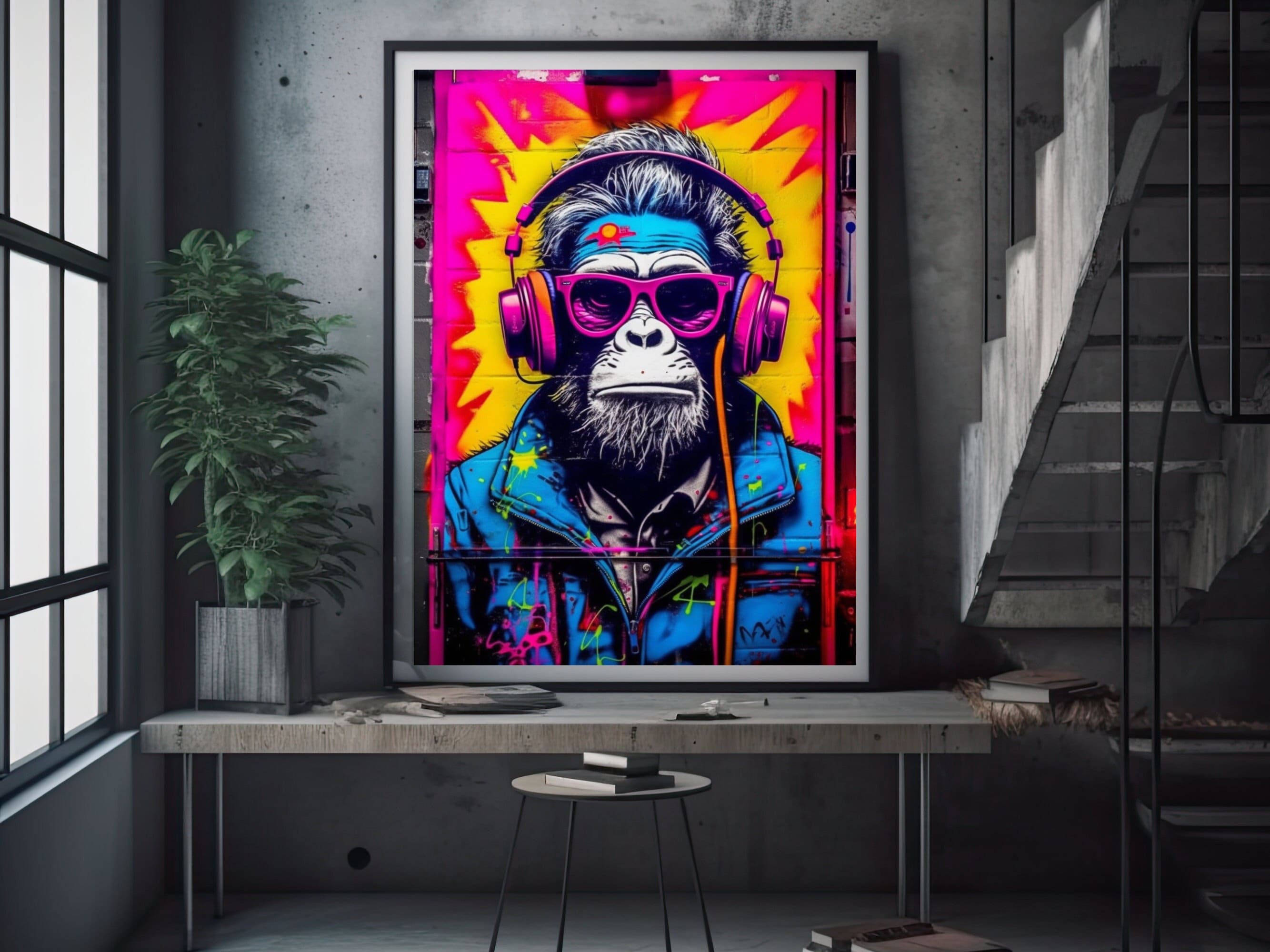DJ Monkey Graffiti Wall Art Monkey With Headphones Graffiti - Etsy