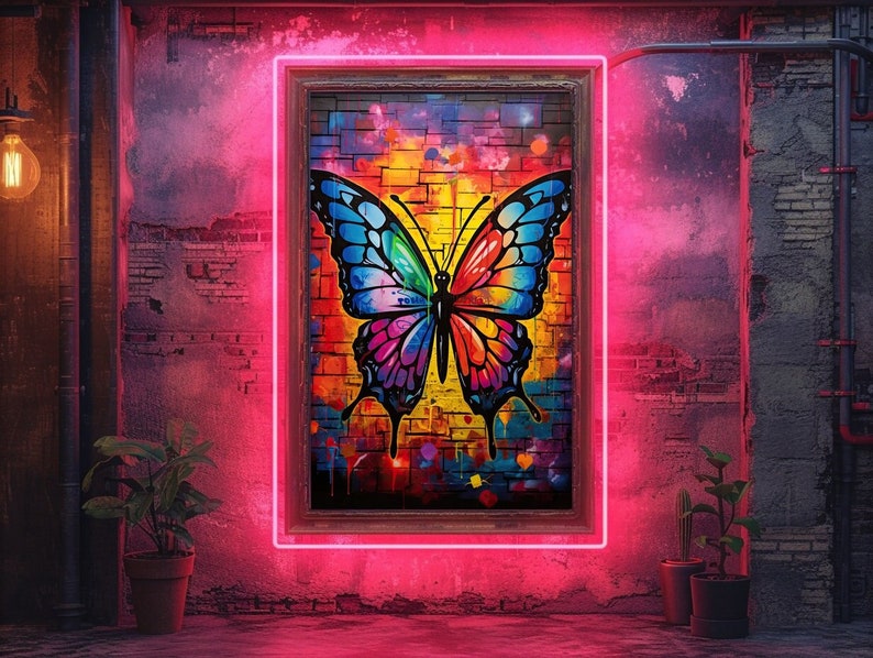 Butterfly Graffiti Wall Art, Digital Butterfly Art Print, Insect Poster ...
