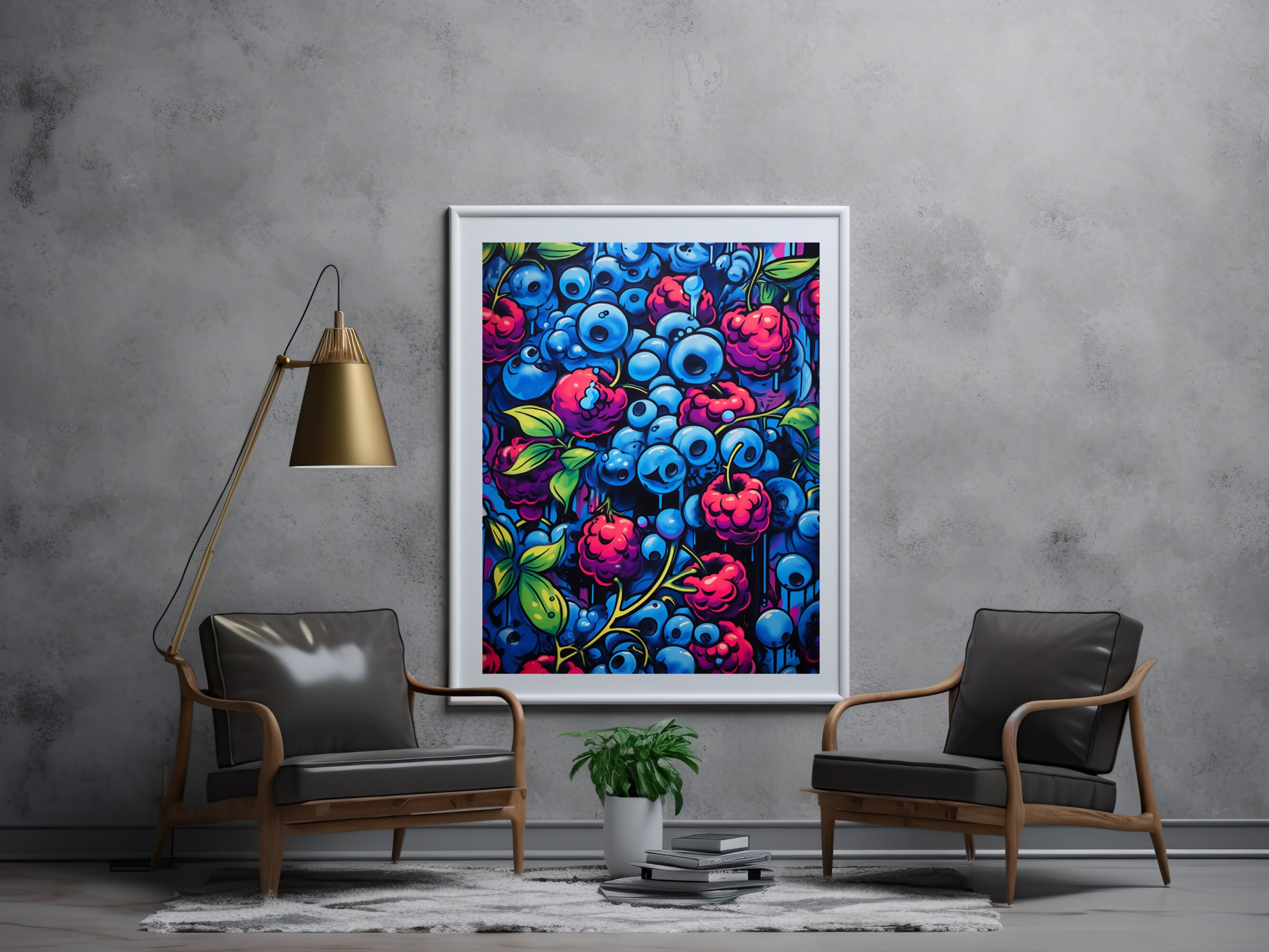 Blueberry Graffiti Wall Art, Printable Digital, Colorful Blueberries ...