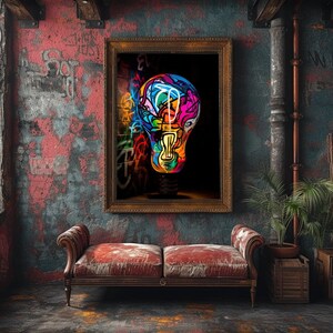 Light Bulb Graffiti Wall Art, Digital Download Print, Modern Street Art ...