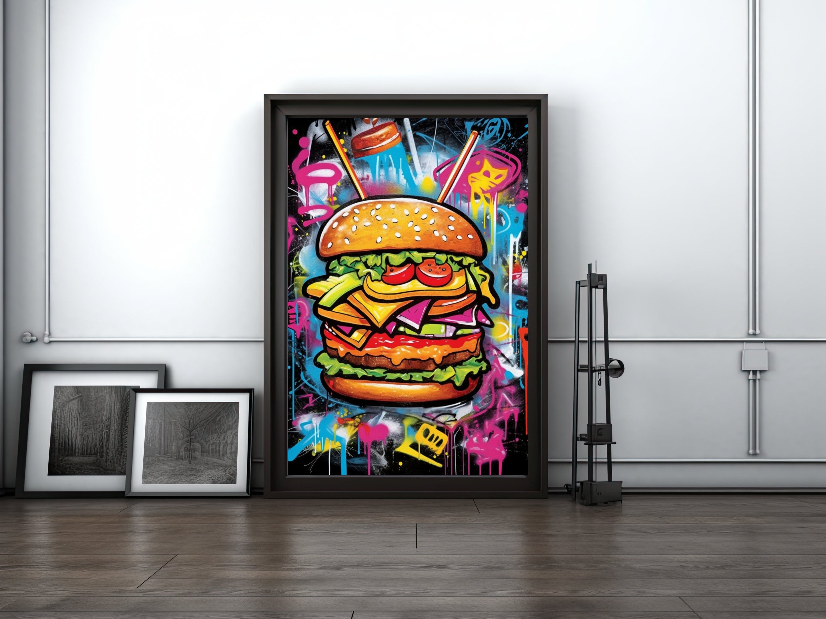 Hamburger Graffiti Wall Art, Burger Printable Digital, Modern, Urban ...