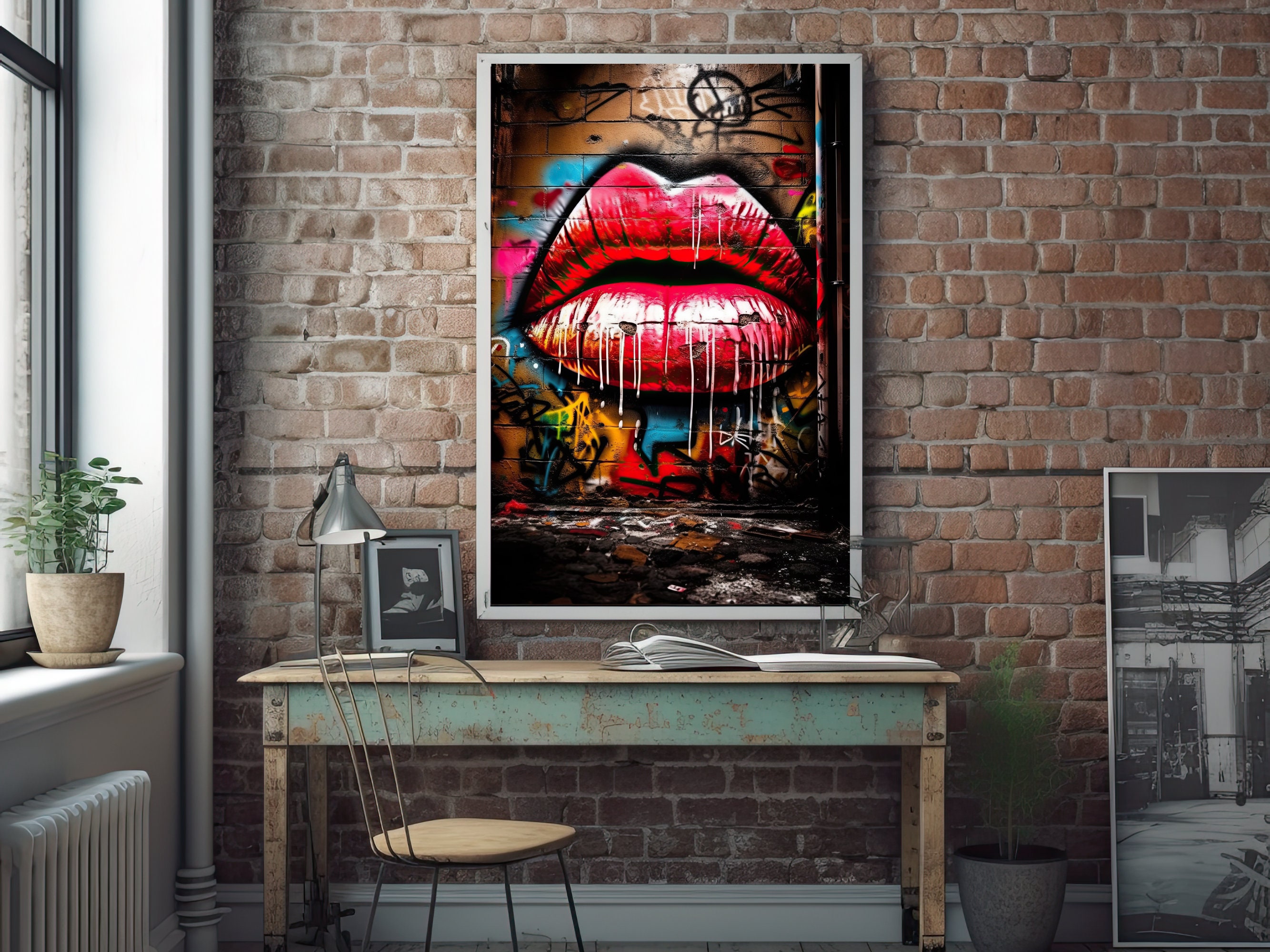 Lips Graffiti Wall Art Printable Art Download Sexy Lips Wall - Etsy