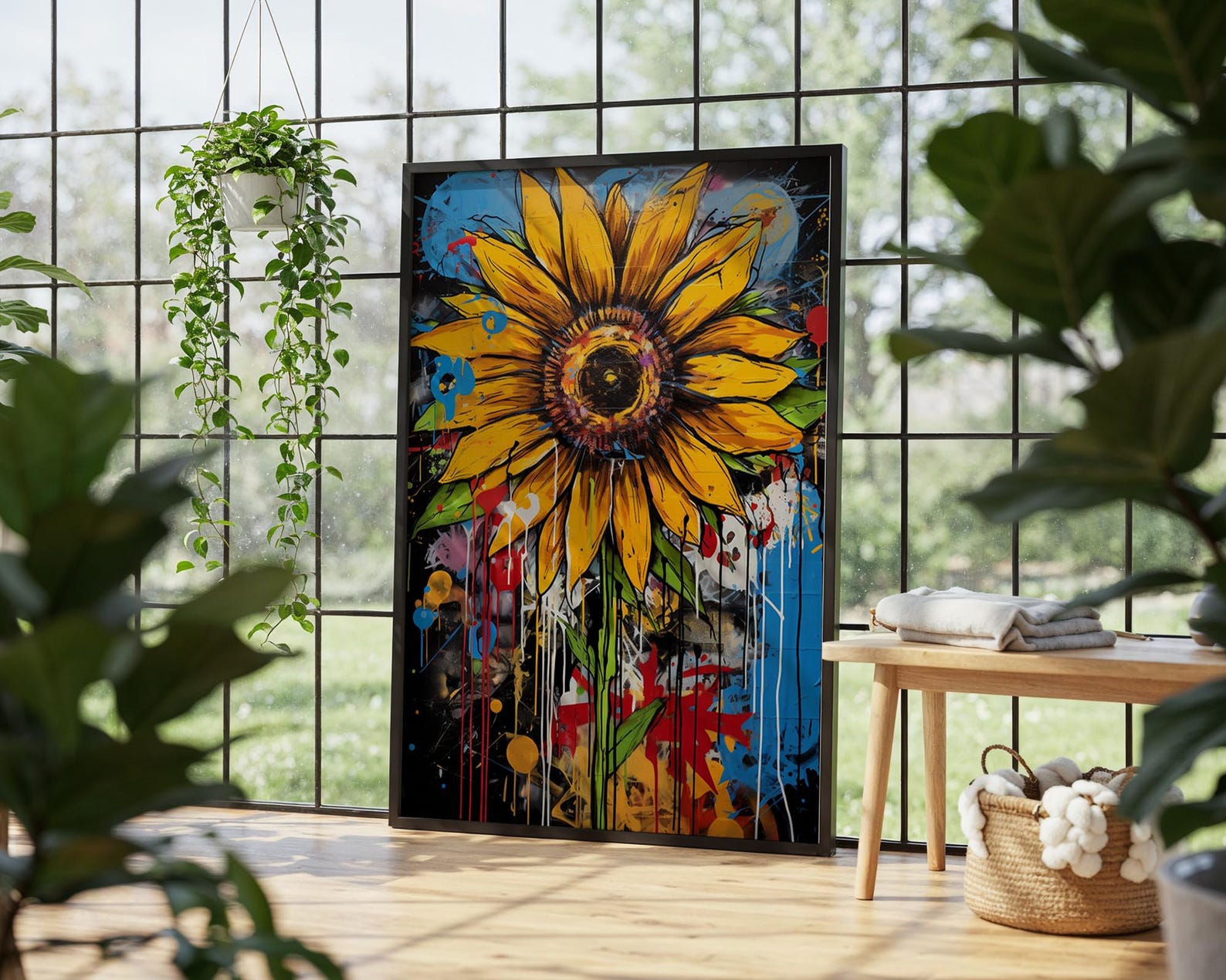 Sunflower Graffiti Wall Art, Botanical Digital Art Print, Flower ...
