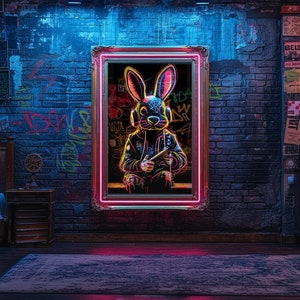 Bunny With Headphones Graffiti Wall Art, Digital Print, Modern Street ...
