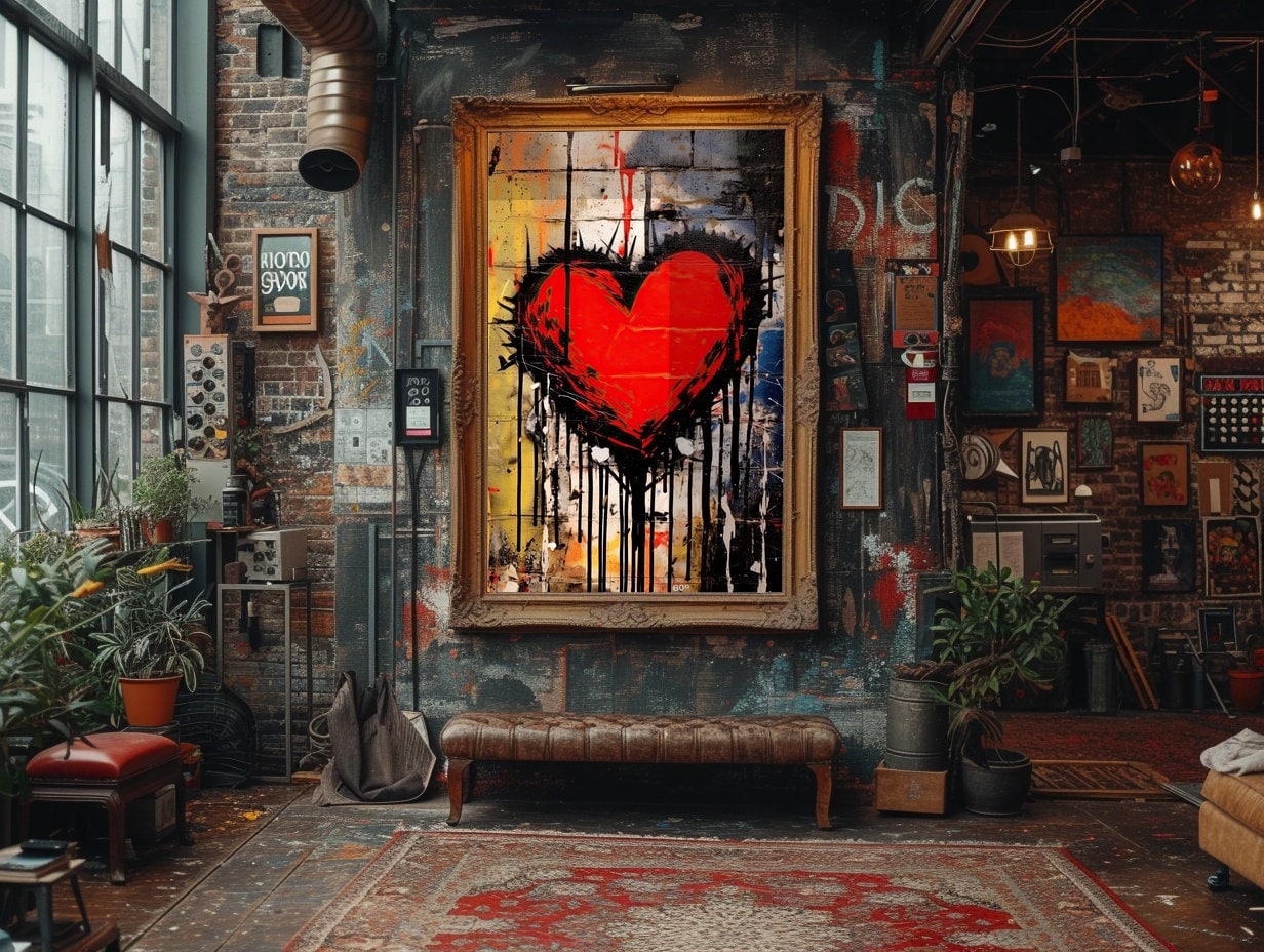 Romantic Heart Street Art Wall Decor, Expressive Colorful Graffiti ...
