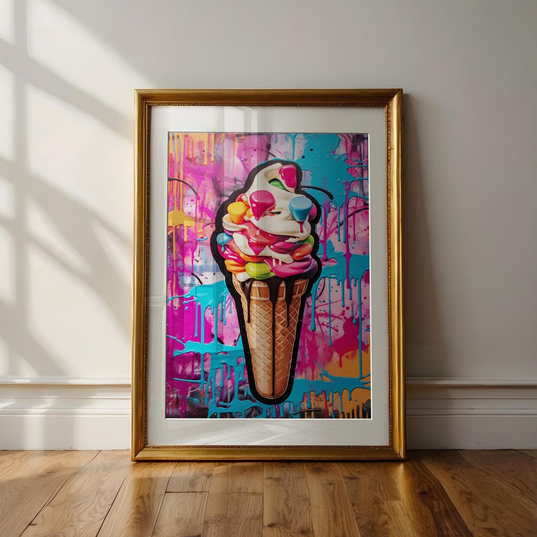 Ice Cream Graffiti Wall Art, Digital Download, Vanilla Waffle Cone ...
