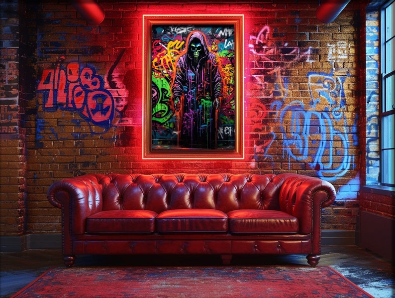 Grim Reaper Graffiti Wall Art, Digital Download Print, Spooky Colorful ...