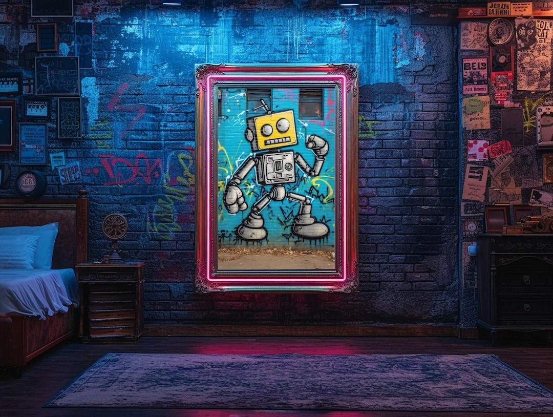 Robot Graffiti Wall Art, Digital Download Print, Modern Street Art ...