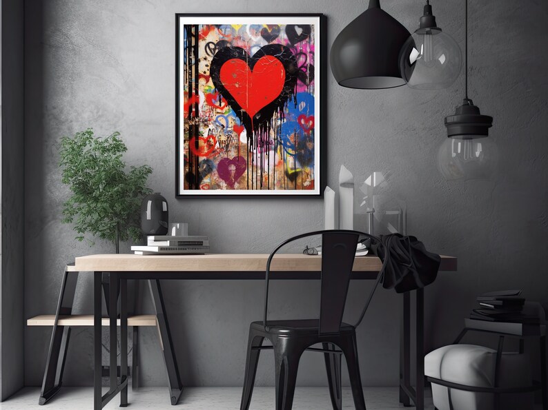 Heart Graffiti Wall Art, Digital Download, Colorful Love Heart Street ...
