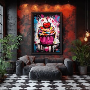 Colorful Cupcake Graffiti Wall Art, Digital Print, Modern, Urban ...