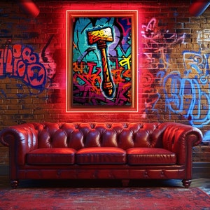 Thor Mjolnir Graffiti Wall Art, Printable Digital, Thor Hammer Wall ...