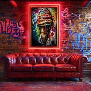Ice Cream Graffiti Wall Art, Vanilla Waffle Cone Graffiti Print, Modern ...
