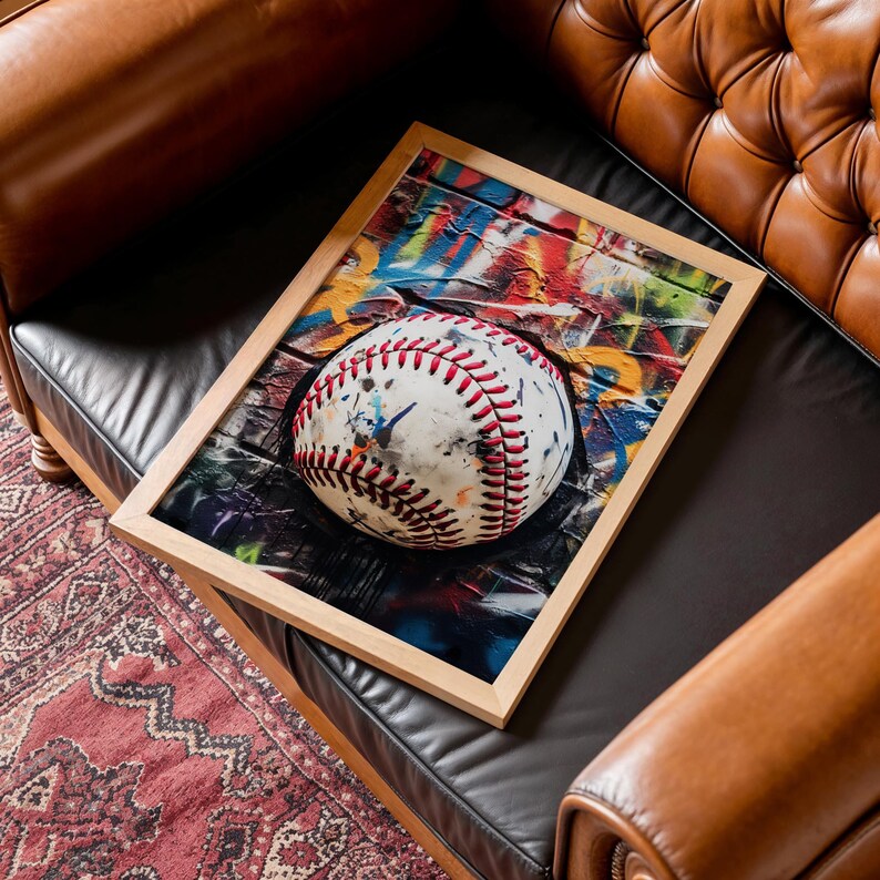 Vibrant Baseball Graffiti Art Print, Digital Sports Wall Decor ...