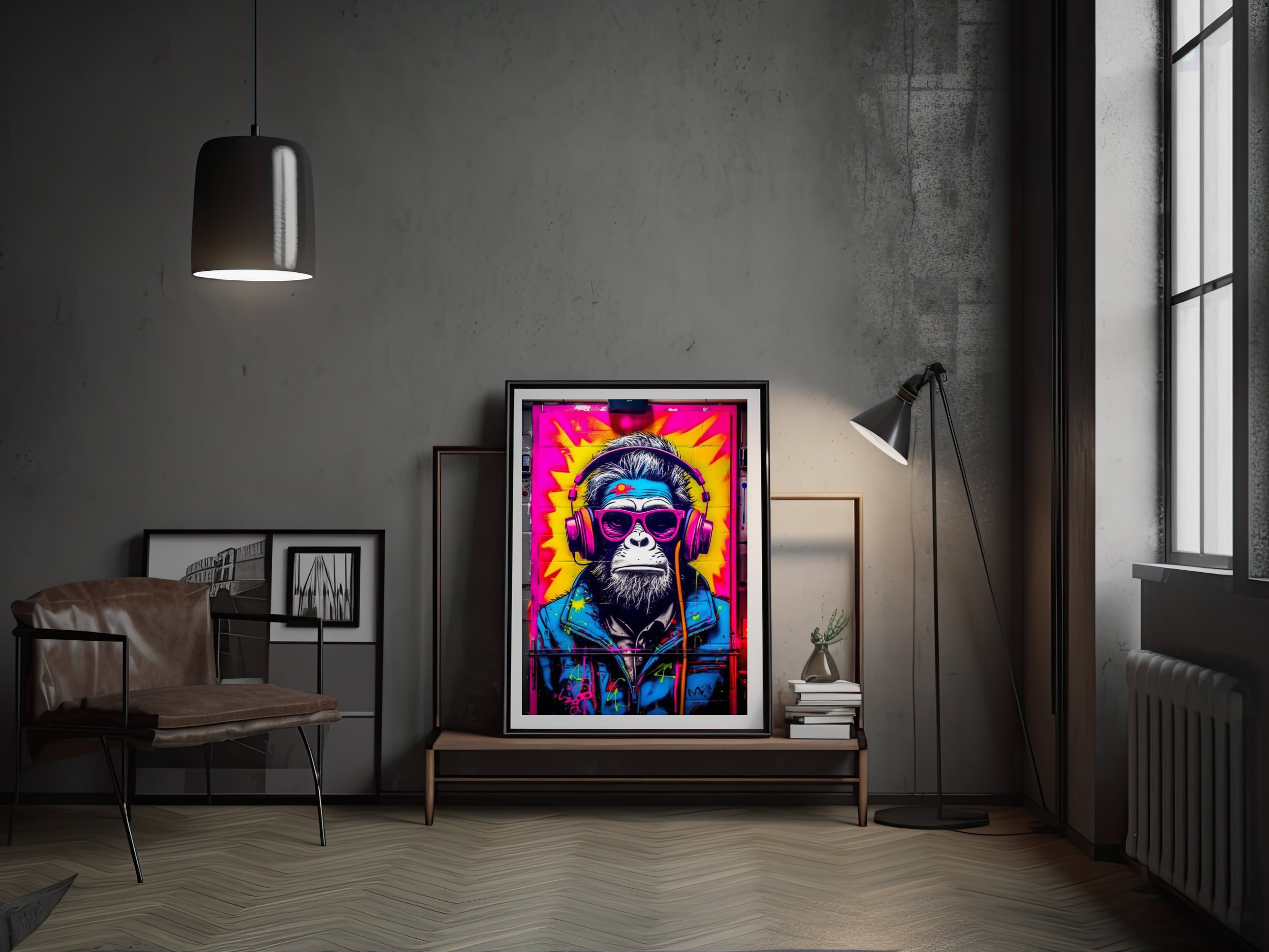 DJ Monkey Graffiti Wall Art Monkey With Headphones Graffiti - Etsy