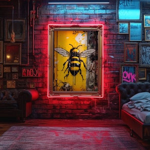 Colorful Bee Street Art, Urban Honey Bee Digital Print, Graffiti Style ...