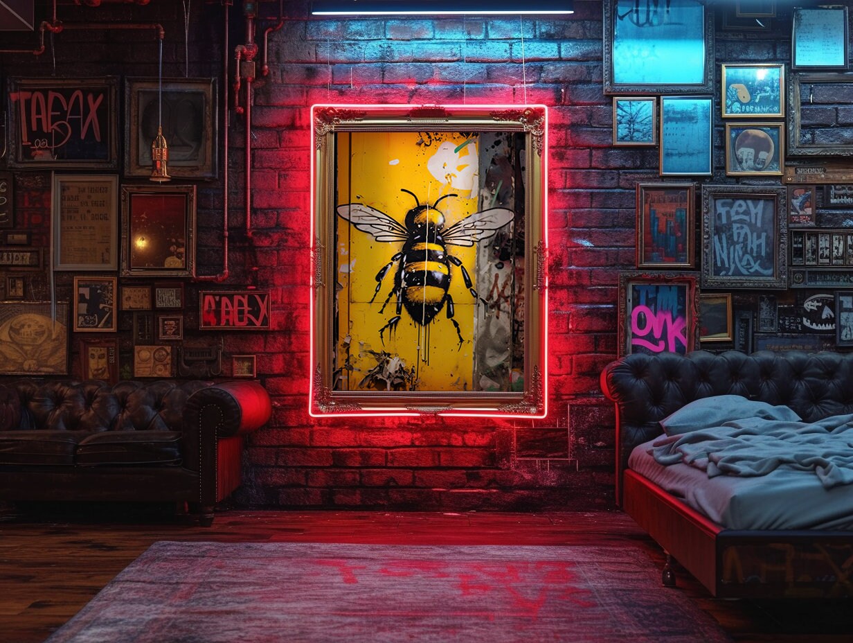 Colorful Bee Street Art, Urban Honey Bee Digital Print, Graffiti Style ...