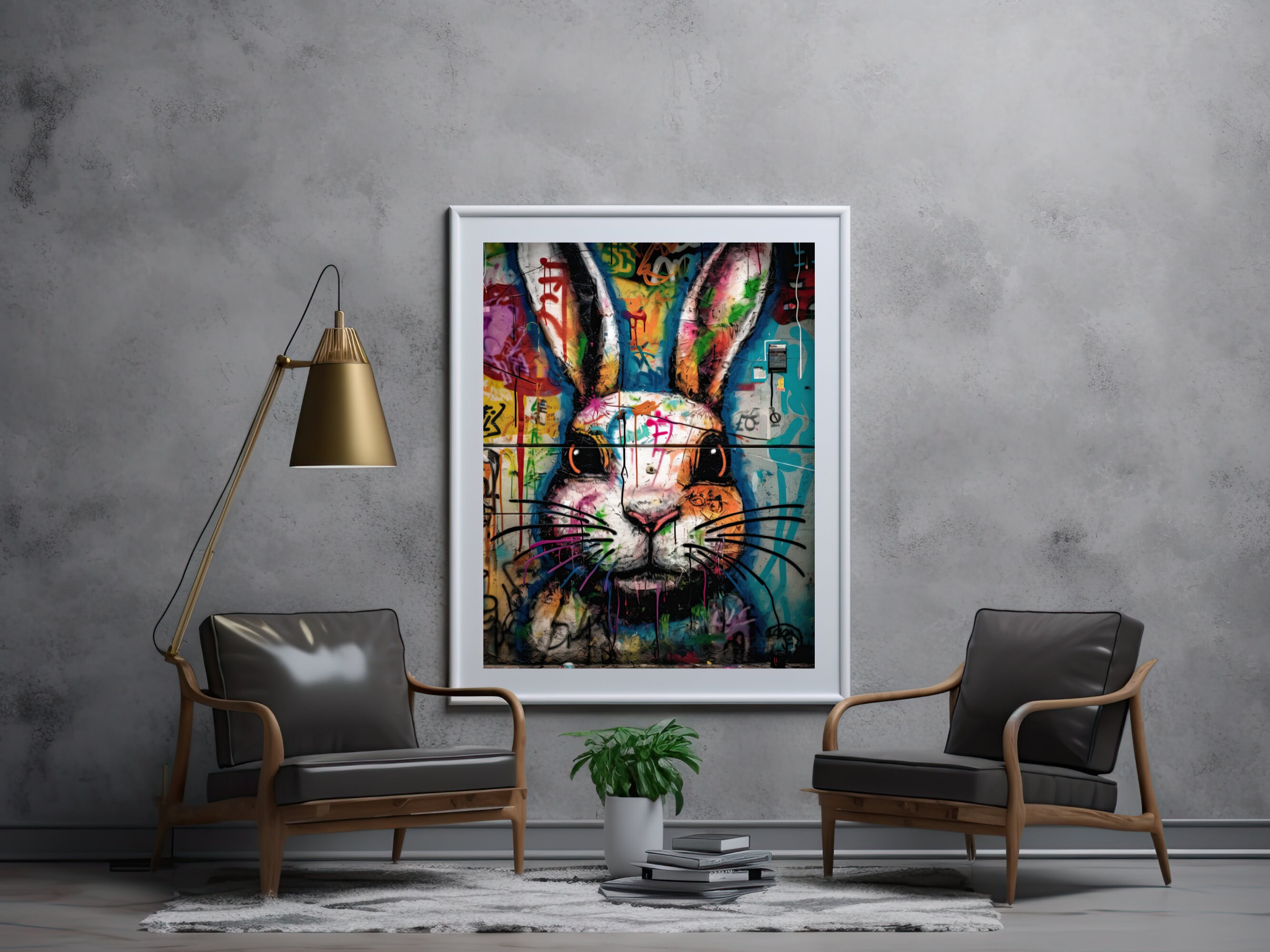 Bunny Graffiti Wall Art Animal Cute Rabbit Bunny Graffiti - Etsy