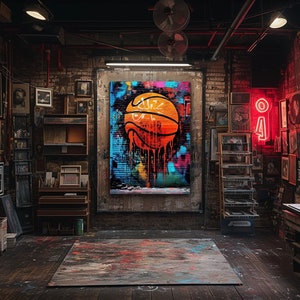 Basketball Graffiti Wall Art, Colorful Sports Ball Graffiti Print ...