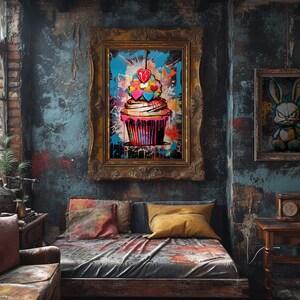 Artistic Cupcake Wall Decor, Graffiti Style Digital Art, Urban Bakery ...