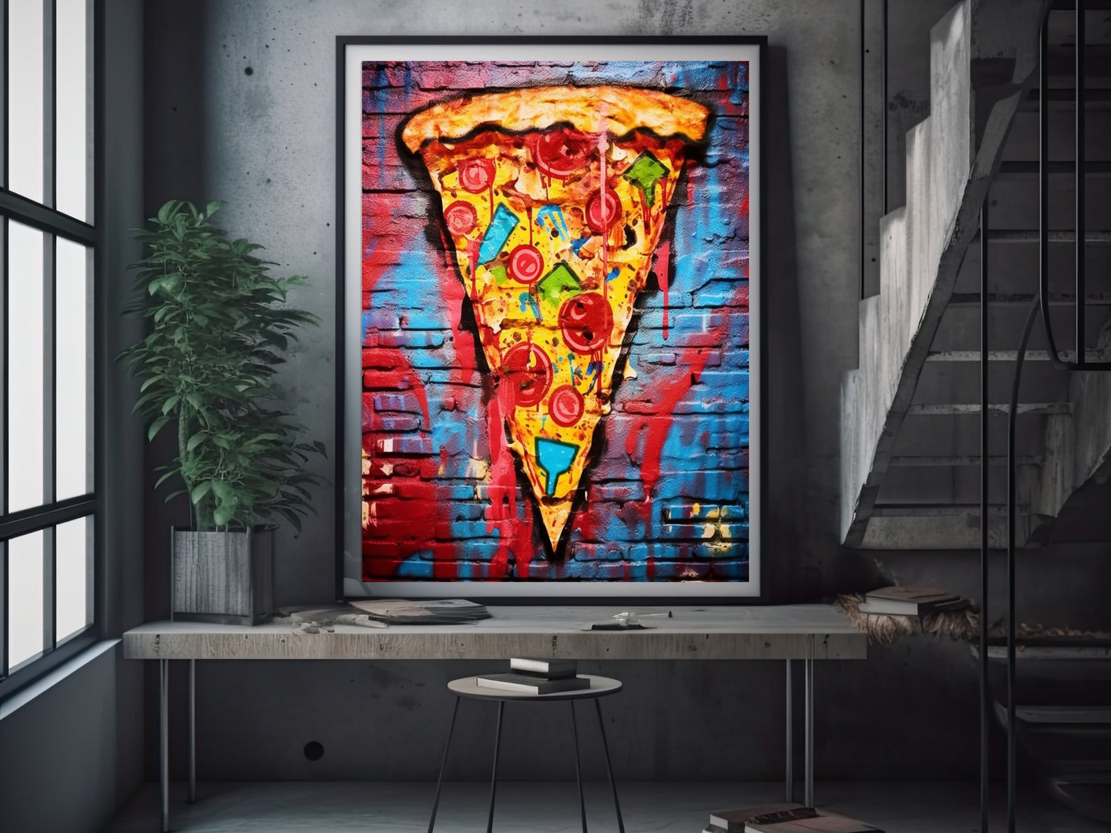 Pizza Slice Graffiti Wall Art, Pizza Print Digital Art, Pepperoni Pizza ...