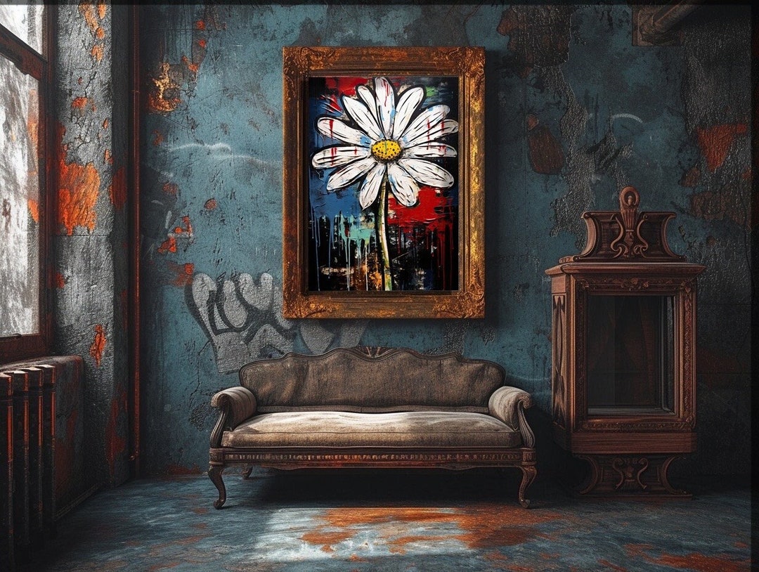 Daisy Graffiti Wall Art, Digital Download, White Daisy Printable Art ...