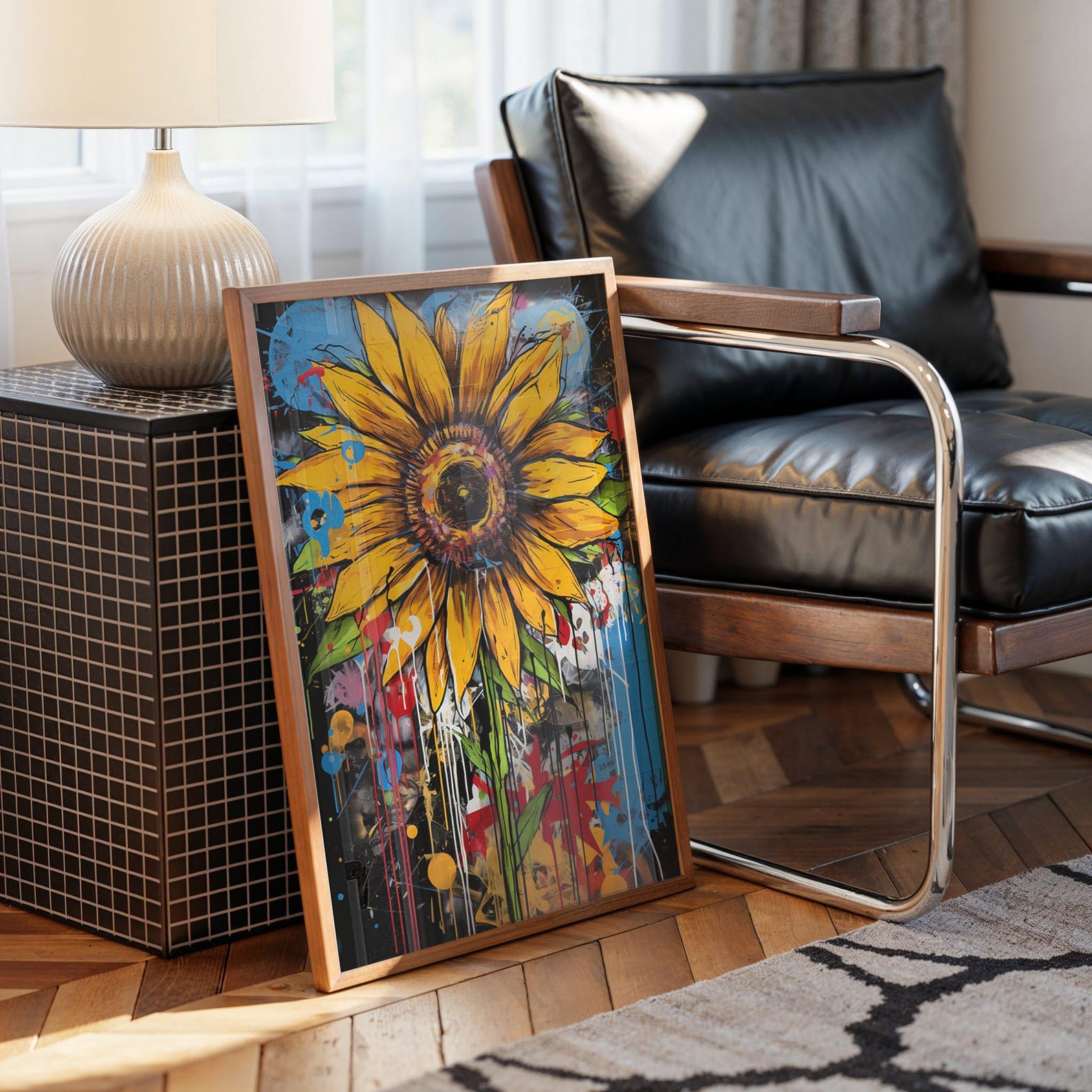 Sunflower Graffiti Wall Art, Botanical Digital Art Print, Flower ...