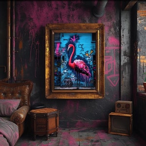 Pink Flamingo Graffiti Wall Art, Digital Download, Colorful Tropical ...