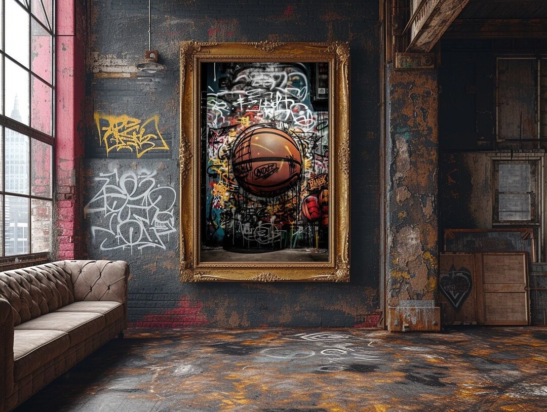 Dynamic Basketball Graffiti Art, Colorful Sports Ball Digital Print ...