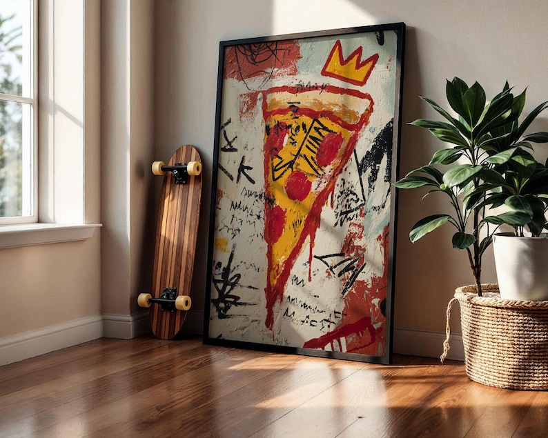 Pizza Slice Graffiti Art Print, Urban Neo-expressionist Style Food ...
