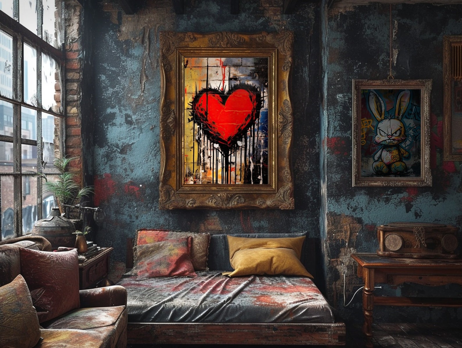 Romantic Heart Street Art Wall Decor, Expressive Colorful Graffiti ...