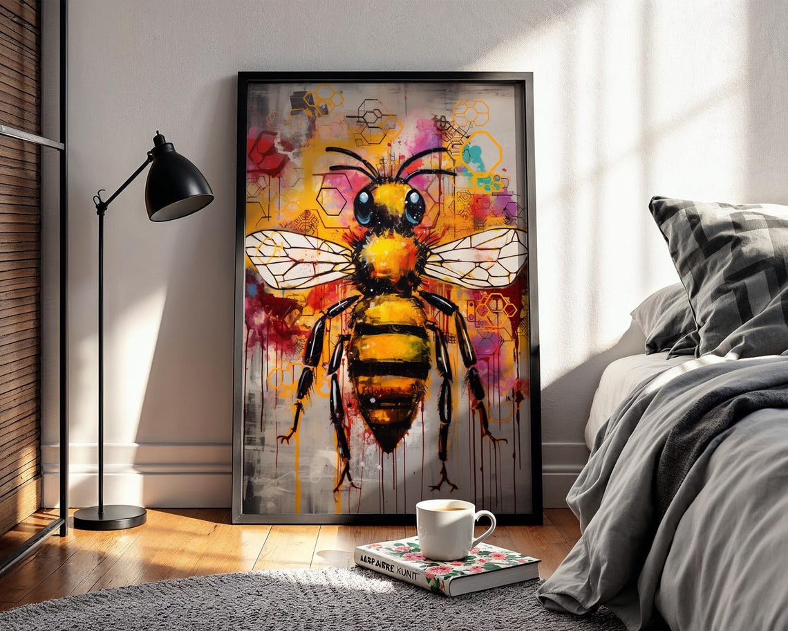 Honeybee Graffiti Wall Art, Digital Download Print, Honey Bee Nature ...