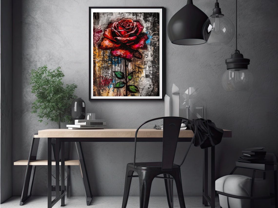 Red Rose Graffiti Wall Art Digital Download Colorful Rose - Etsy