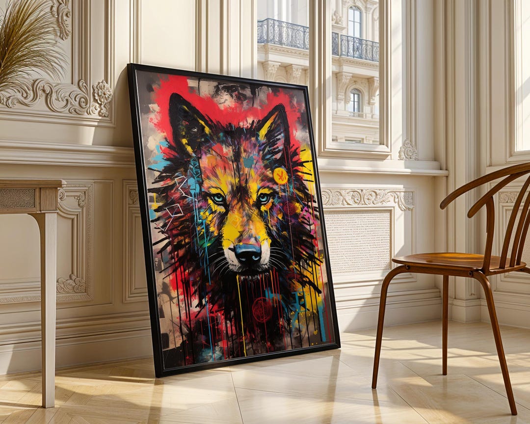 Wolf Head Graffiti Wall Art, Digital Print, Colorful Wolf Wall Decor ...
