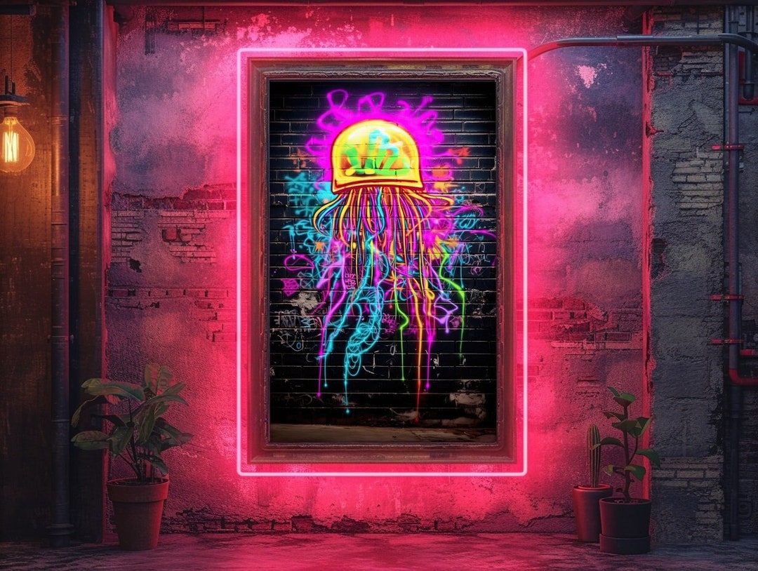 Urban Ocean Jellyfish Graffiti, Digital Wall Art, Modern Sea Creature ...