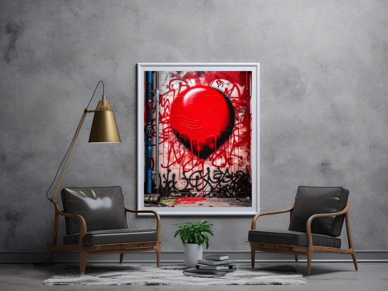 Balloon Graffiti Wall Art, Red Balloon Graffiti Print, Modern, Urban ...