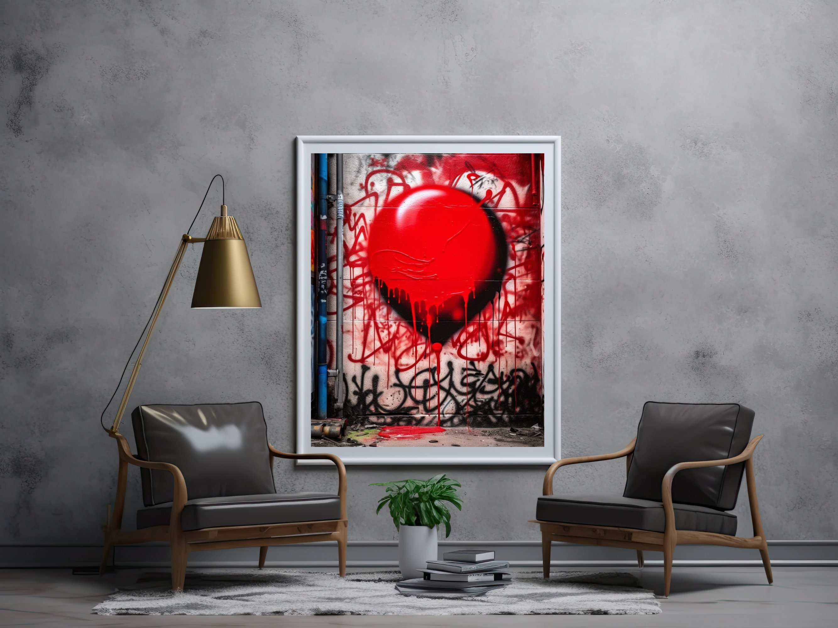 Balloon Graffiti Wall Art, Red Balloon Graffiti Print, Modern, Urban ...